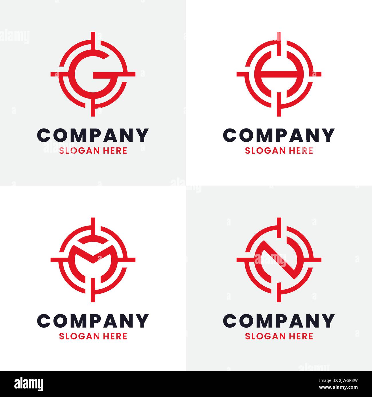 Set of Letter Initial Target Logo Template Design. Vector illustration ...