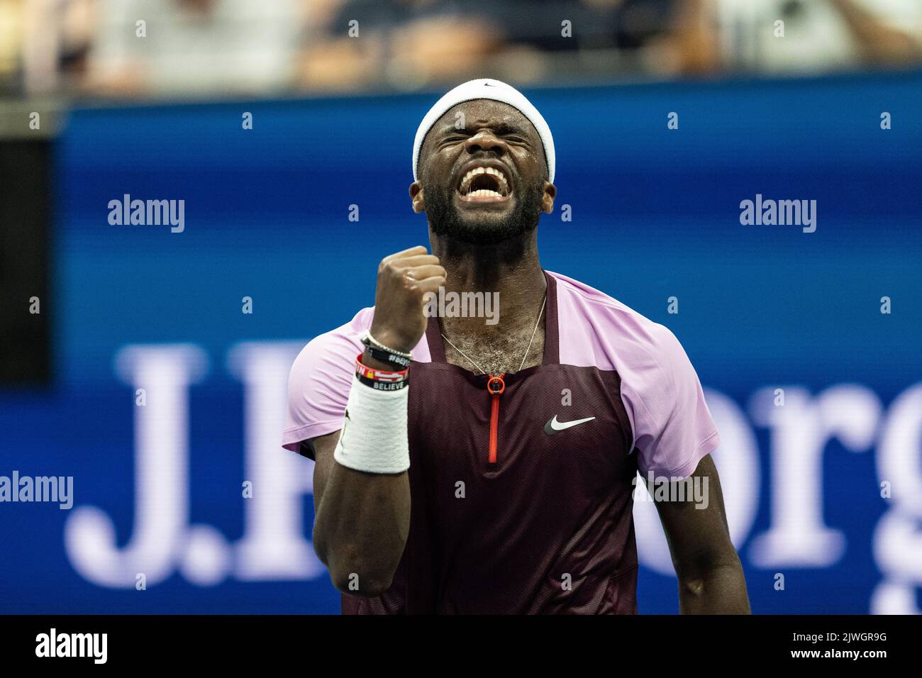 New York, NY - September 5, 2022: Frances Tiafoe of USA reacts during ...