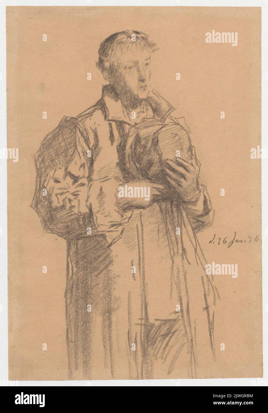 Standing man holding a hat by his chest. Scholtz, Julius (1825-1893), draughtsman, cartoonist ...