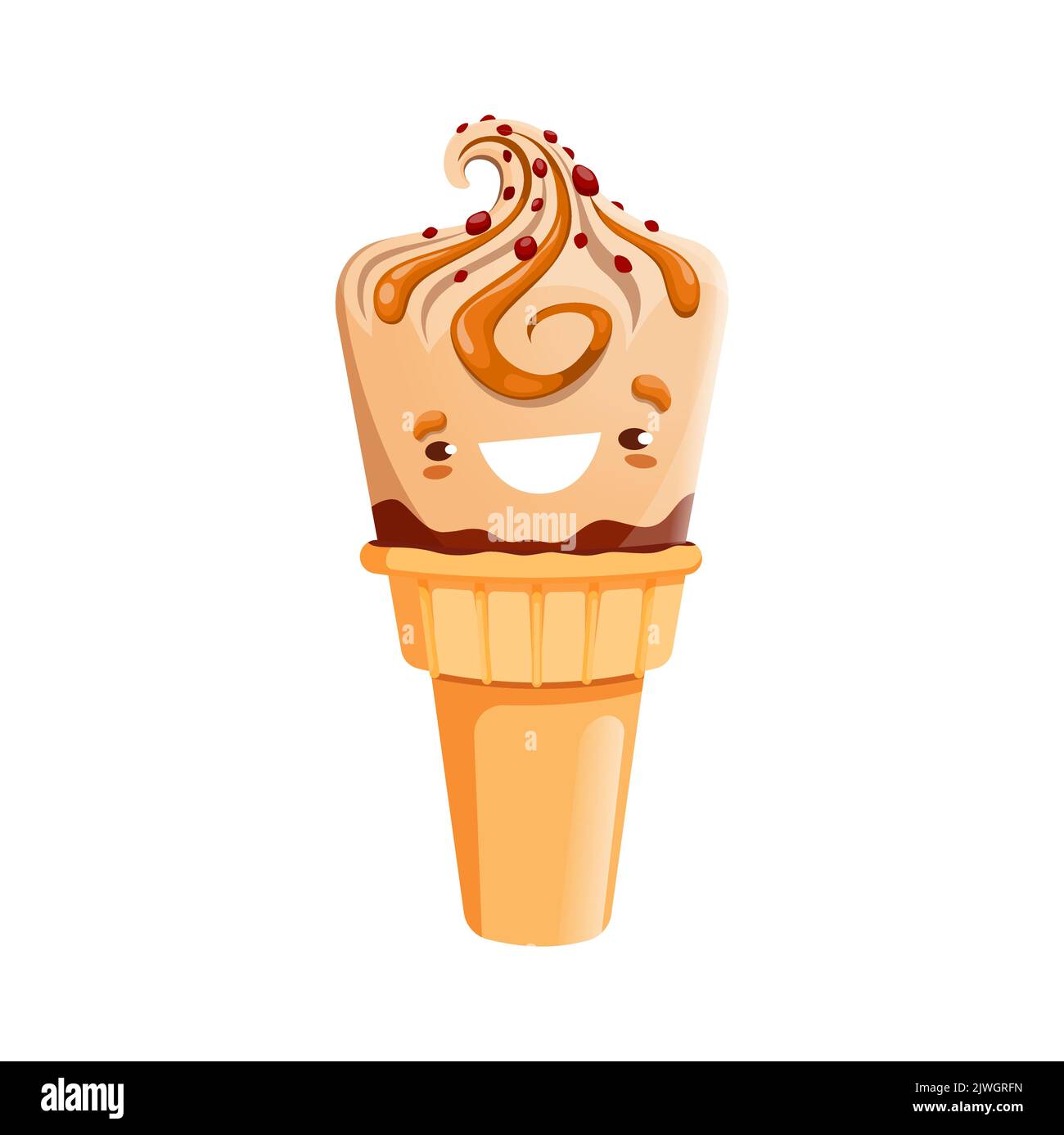 Cartoon ice cream dessert character. Kawaii waffle cone personage with ...