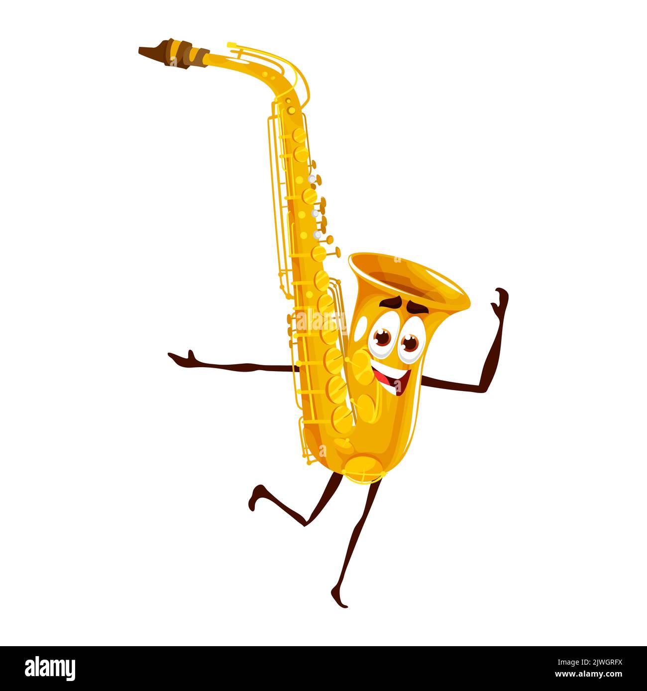 Cartoon dancing saxophone character. Funny sax musical wind instrument ...