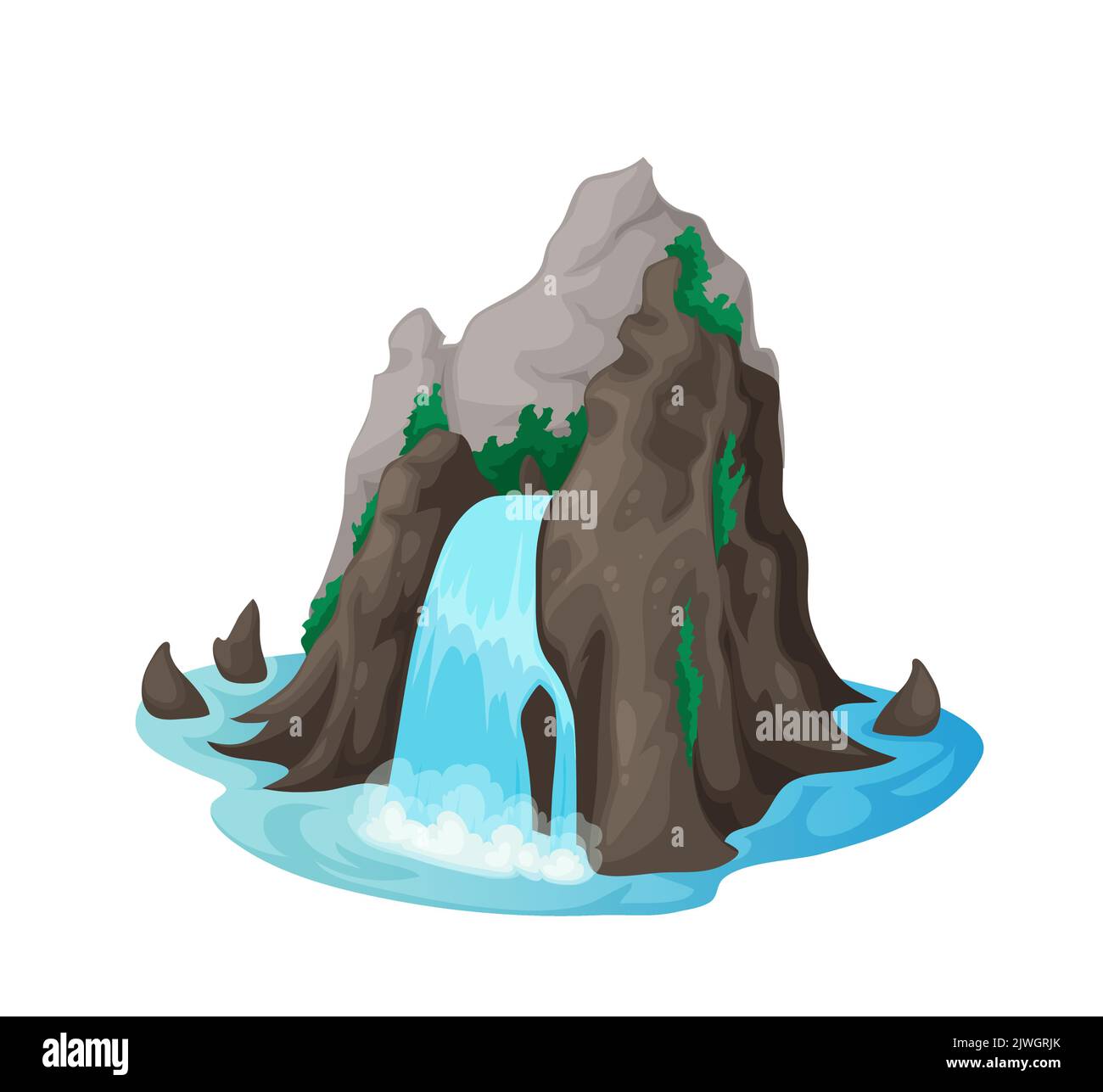 Isolated river water cascade, cartoon mountain waterfall. Falling from ...