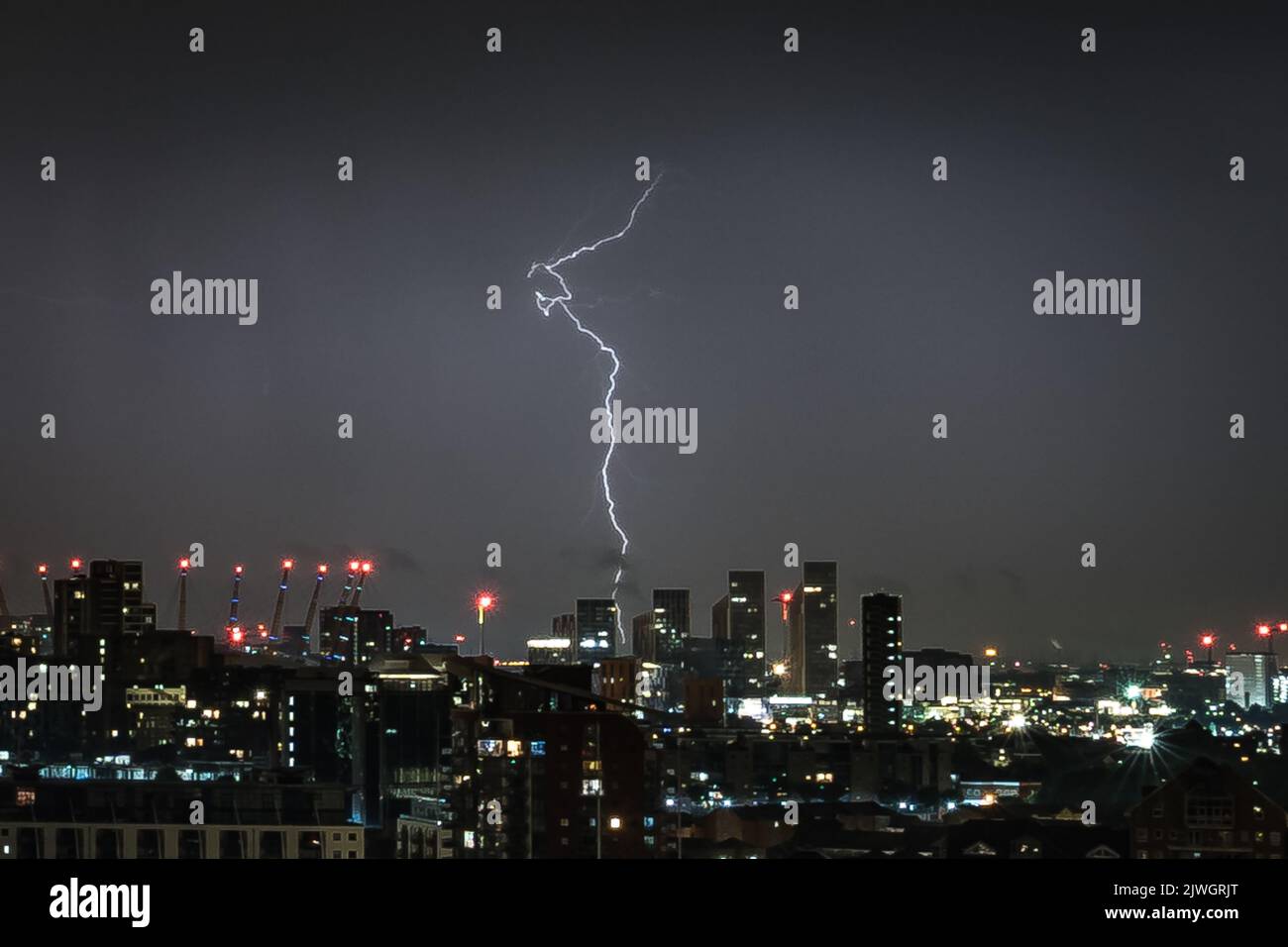 London, UK. 6th September 2022. UK Weather: Lightning strikes near the ...