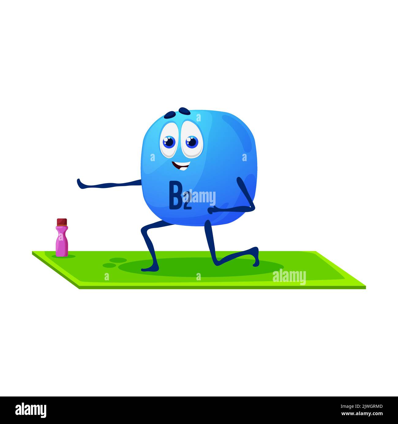 Cartoon cheerful vitamin B2 character on yoga. Vector Riboflavin ...