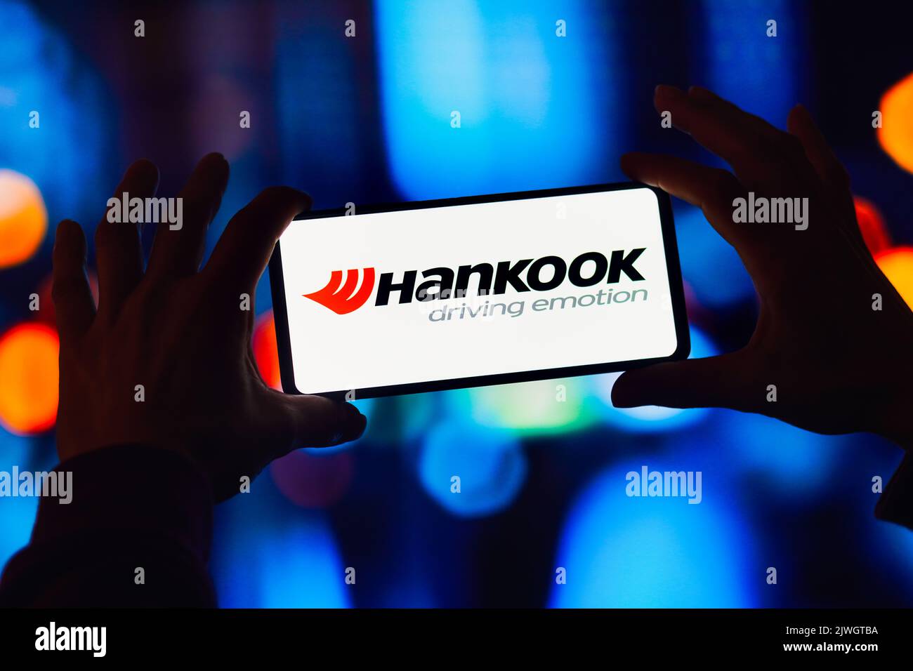 In this photo illustration, the Hankook Tire logo is displayed on a ...