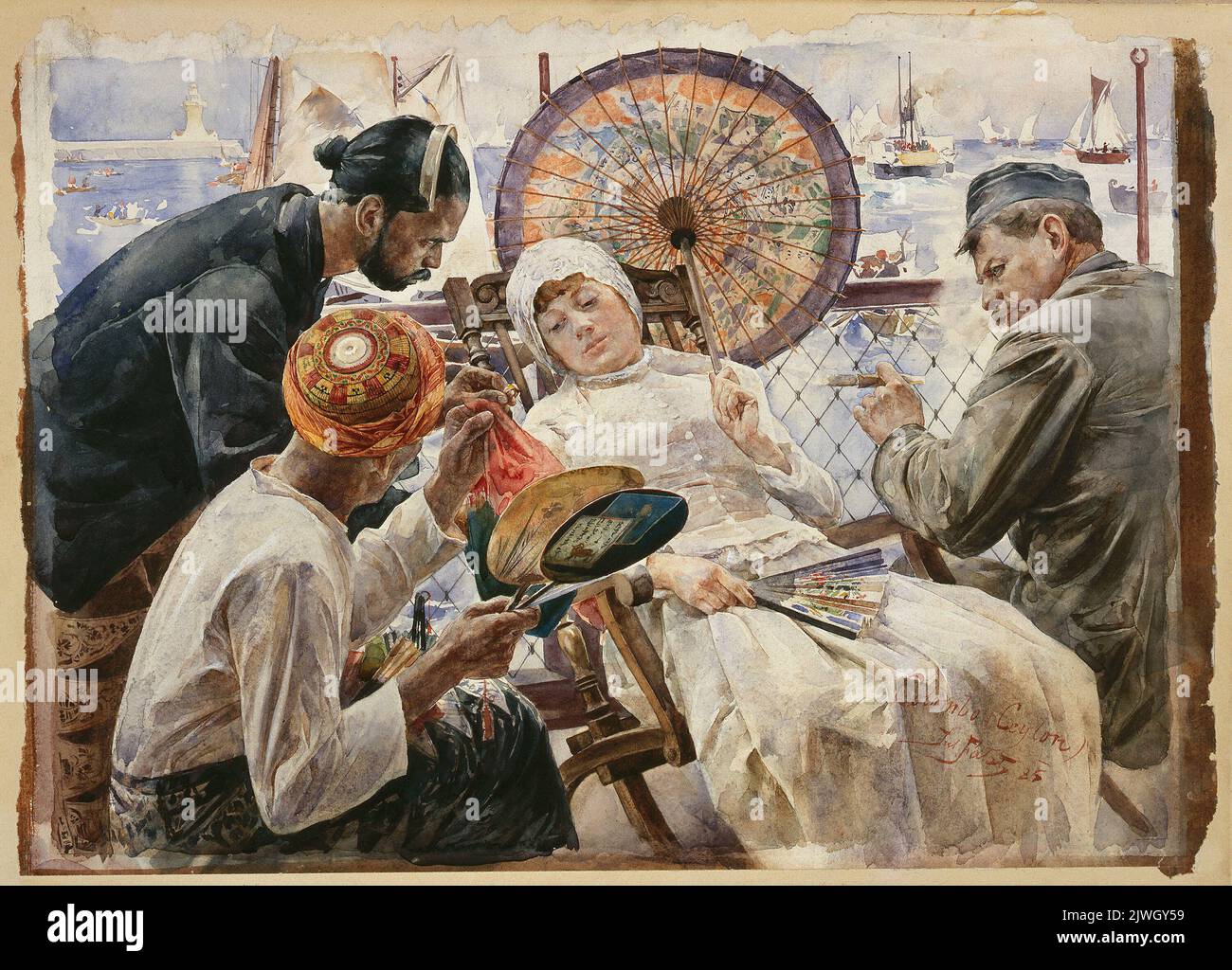 On a ship - Colombo, Ceylon. Julian Fałat (1853-1929), painter Stock ...