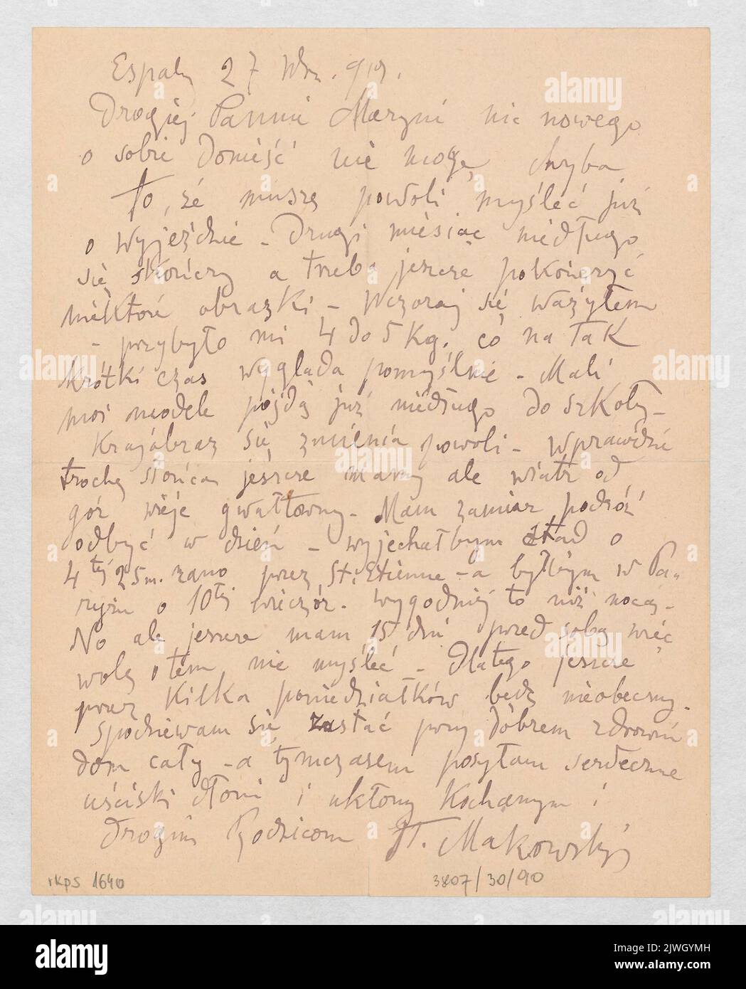 Letter to Maria Mickiewiczówna with a drawing [self-portrait of the ...