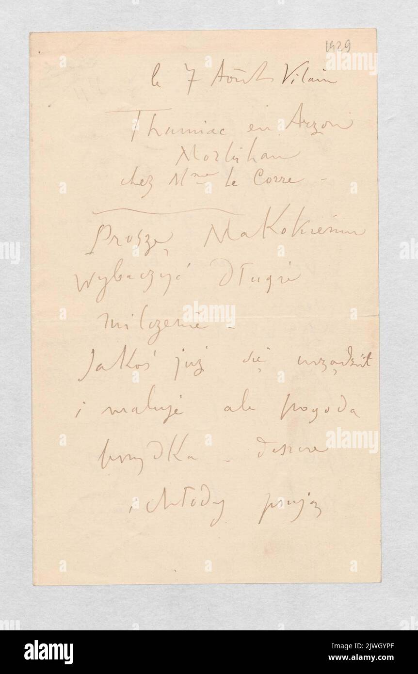 Letter to Maria Mickiewiczówna. Makowski, Tadeusz (1882-1932), author ...