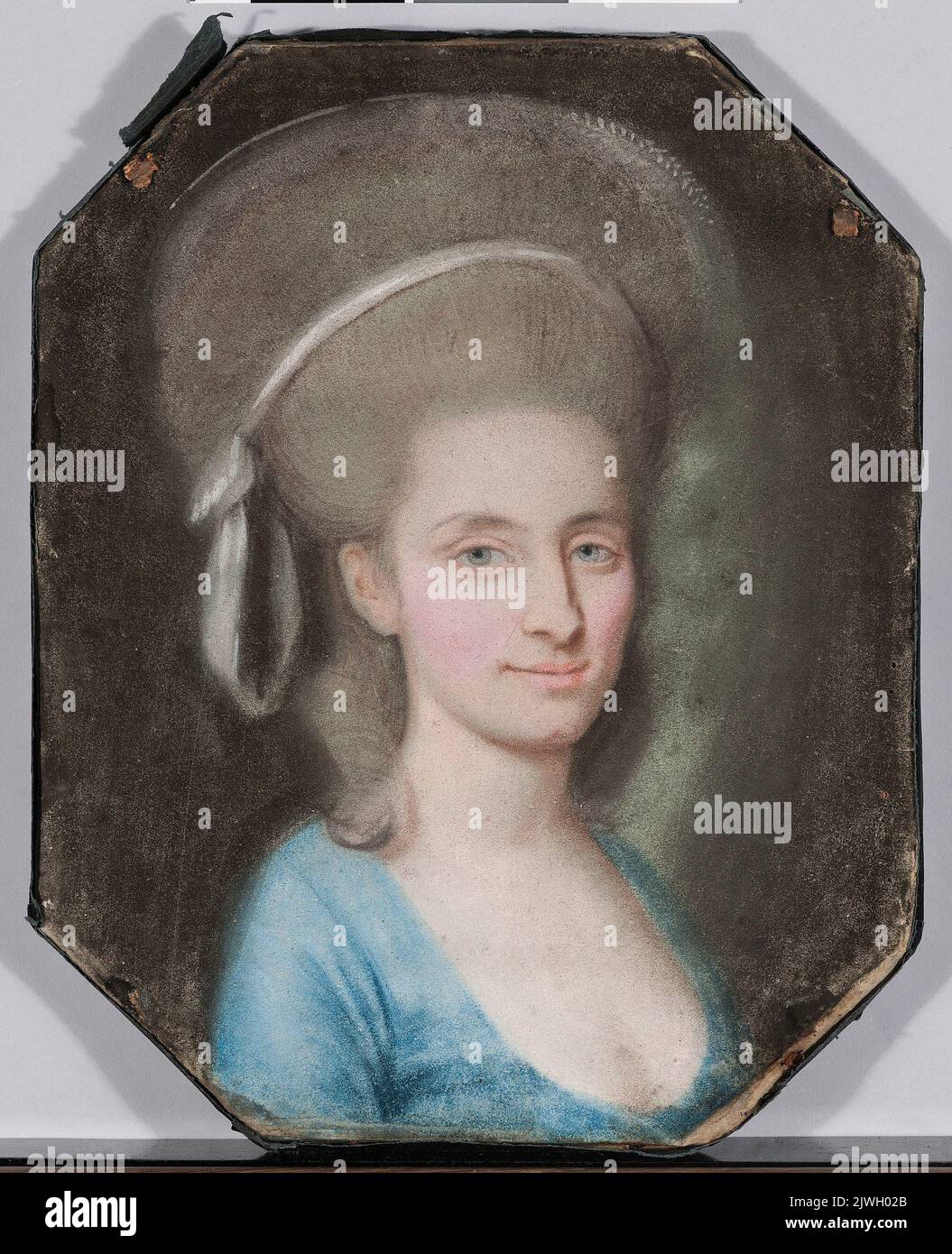Portrait of a lady in a blue dress. Bardou Paul Józef, painter Stock ...