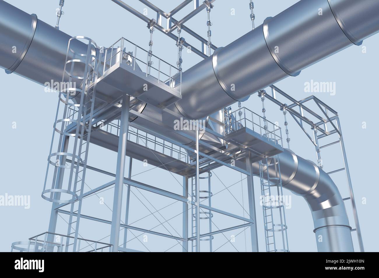 industrial background with metal structures from pipes. 3d rendering Stock Photo - Alamy
