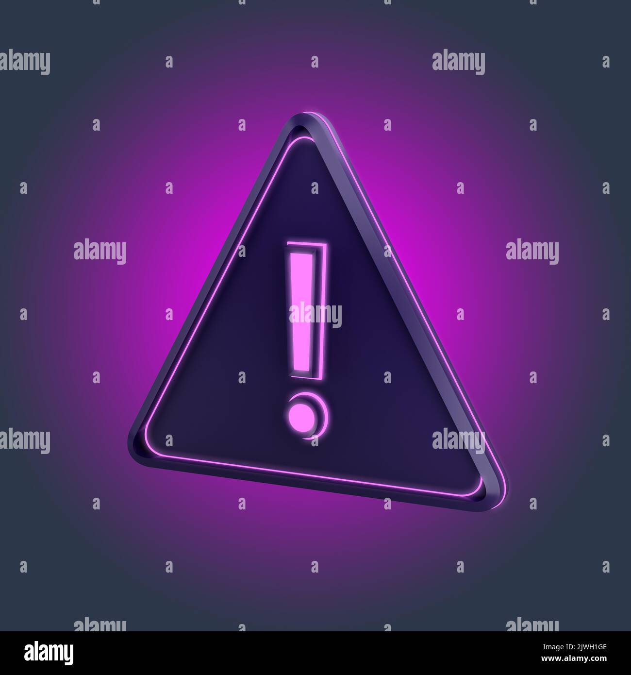 purple neon exclamation mark in a triangle.3d rendering Stock Photo - Alamy