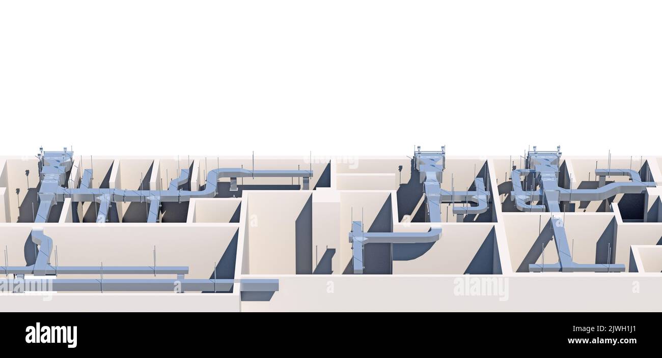 background network ventilation system in the premises above view. 3d ...