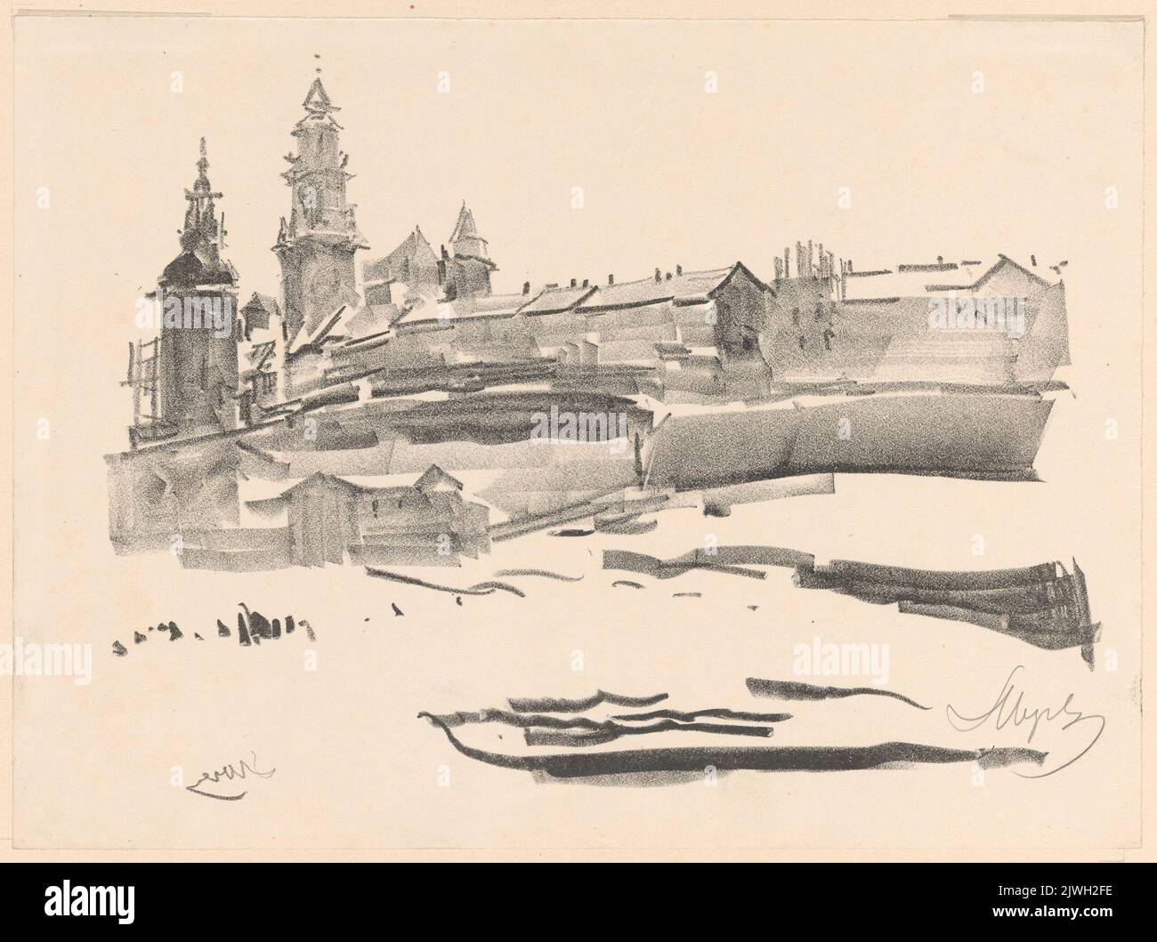 The Wawel Castle seen from the Zwierzyniec District. Wyczółkowski, Leon ...