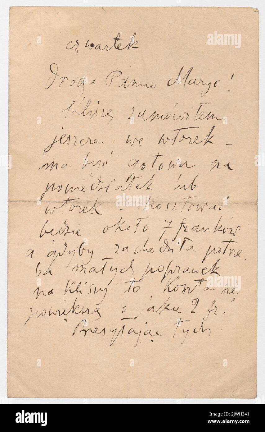 Letter to Maria Mickiewiczówna. Makowski, Tadeusz (1882-1932), author ...