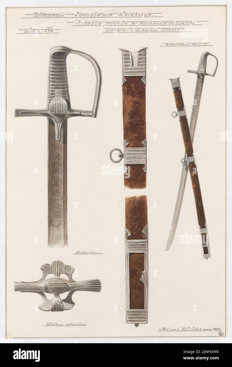 `Straight sabre` (straight backsword) in leather sheath, owned by ...