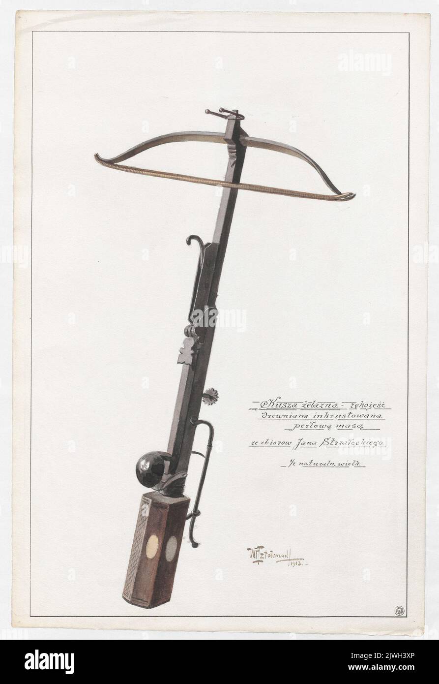 Iron crossbow with wooden grip studded with pearl, from the collection ...