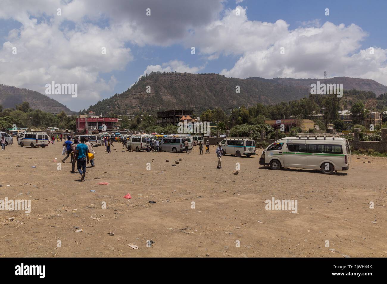 WOLDIA, ETHIOPIA - MARCH 28, 2019: View of a bus station in Woldia ...