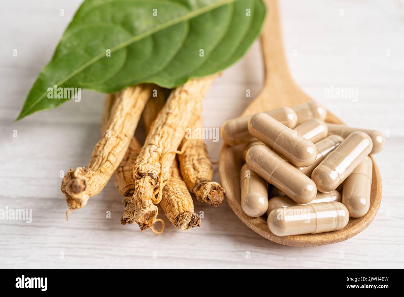 Ginseng, dried vegetable herb. Healthy food famous export food in Korea ...