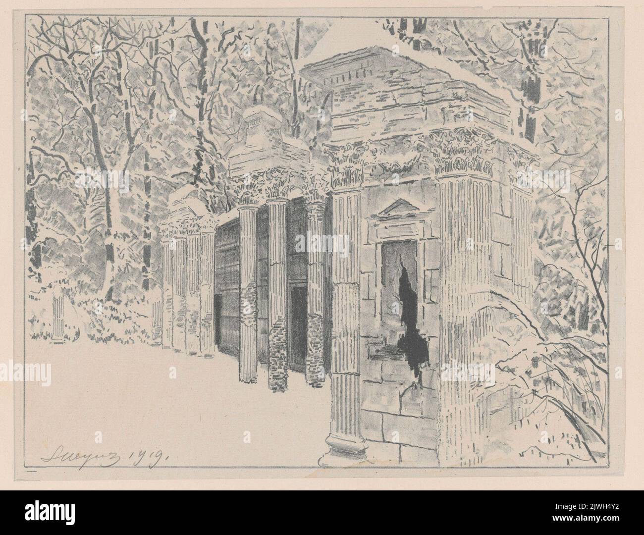 Amphitheatre in Łazienki Park covered in snow. Wyczółkowski, Leon (1852 ...