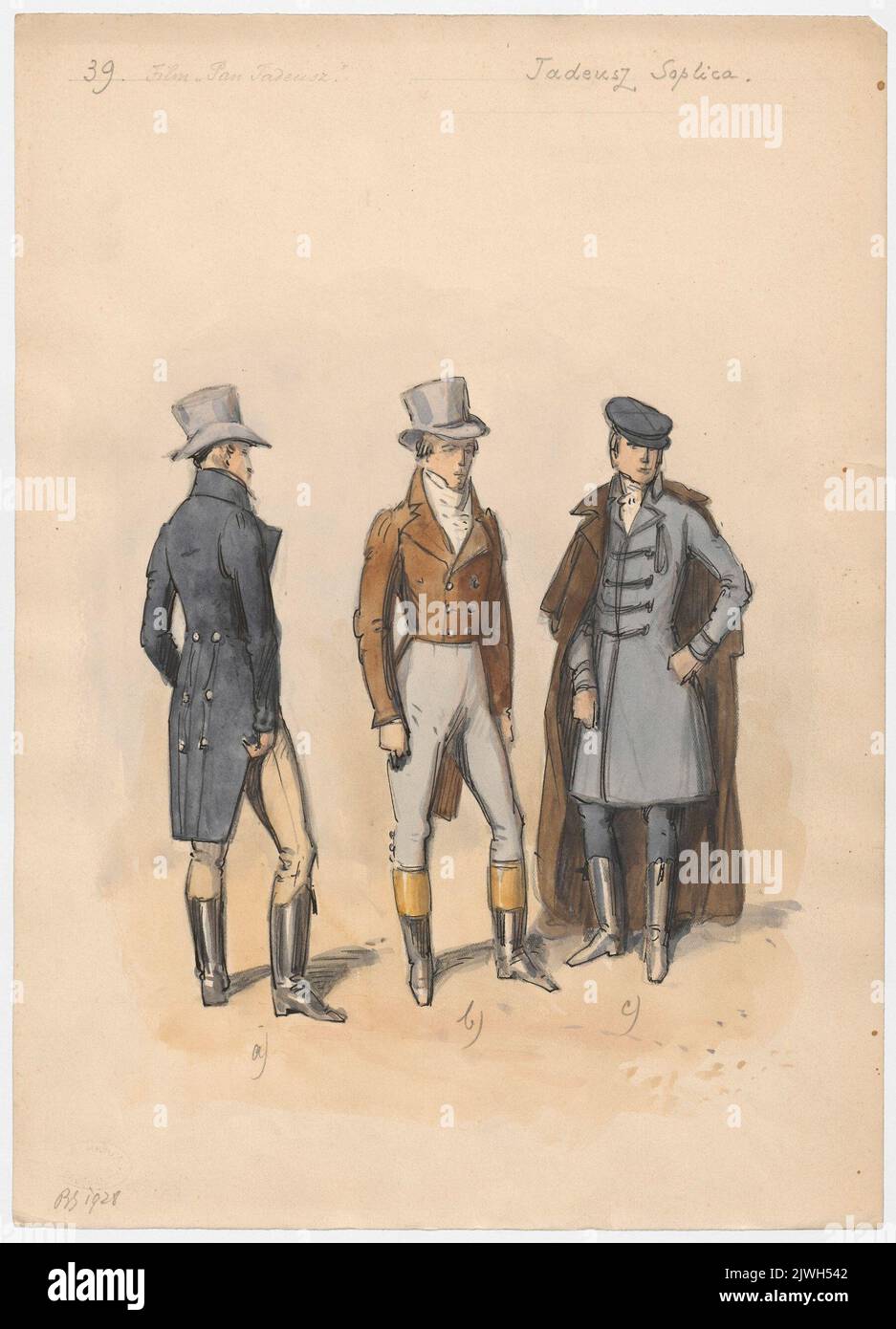 Design of three costumes for Tadeusz Soplica for the film 'Pan Tadeusz ...