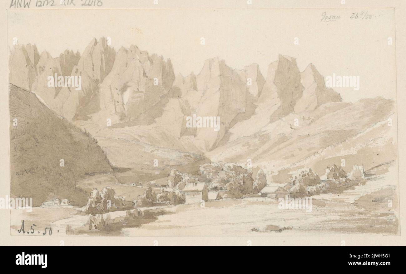 The village of Gosau against the background of the Alps. Schadow ...