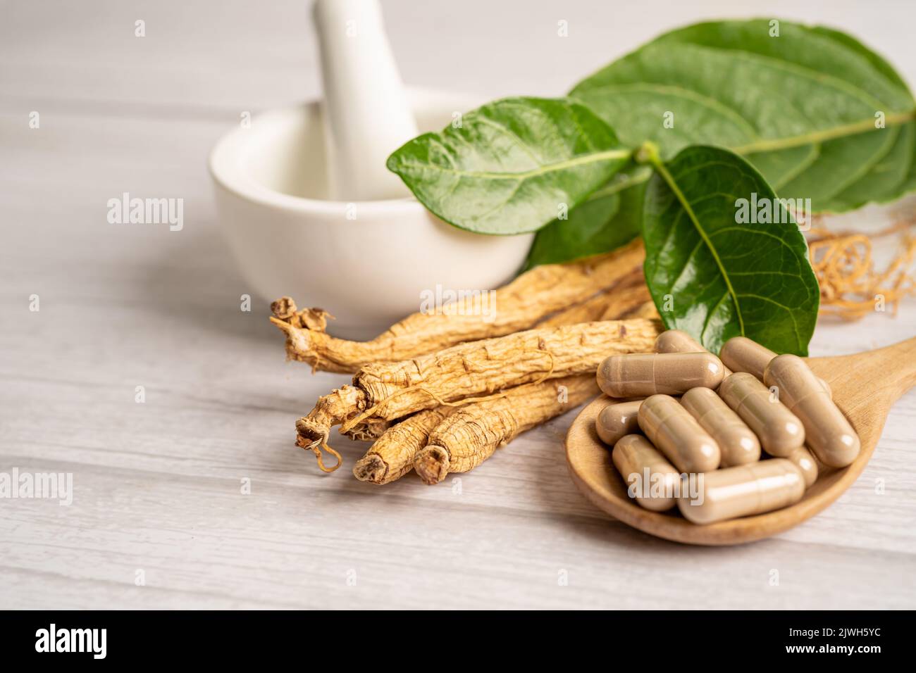 Ginseng, dried vegetable herb. Healthy food famous export food in Korea ...