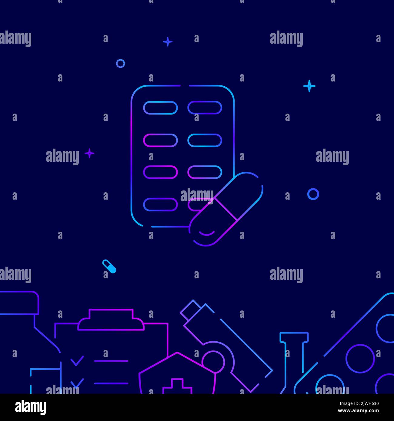 Pill packaging gradient line vector icon, simple illustration on a dark ...
