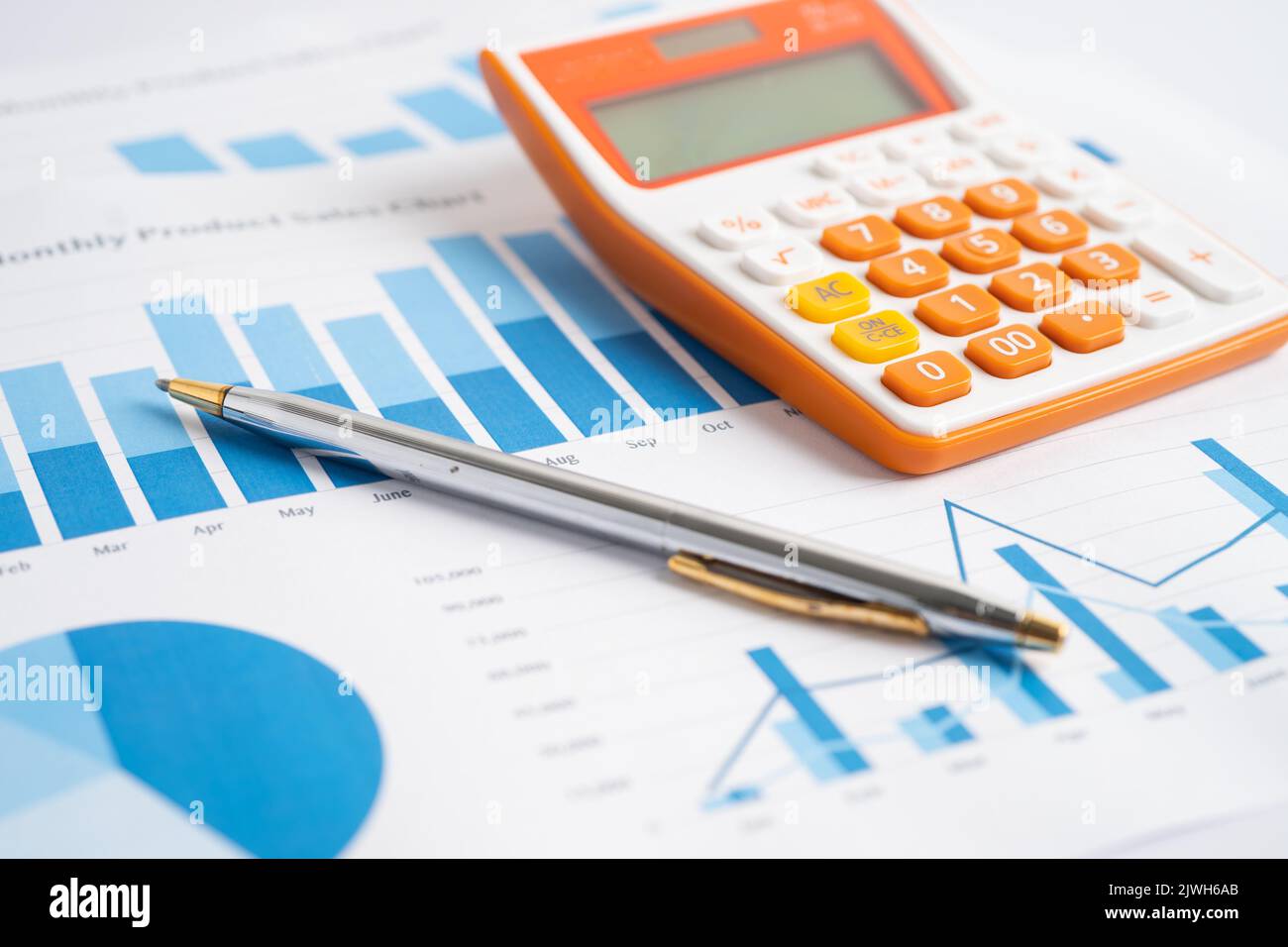 Calculator on chart and graph spreadsheet paper. Finance development ...