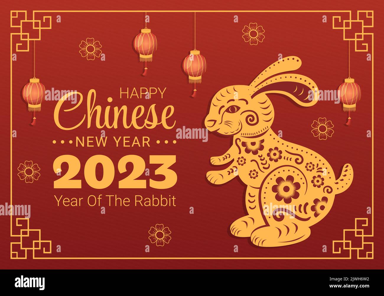 Chinese Lunar New Year 2023 Day of the Rabbit Zodiac Sign Template Hand ...