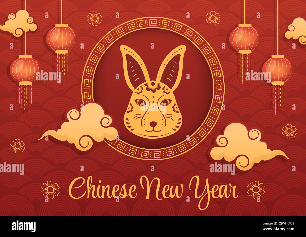 Chinese Lunar New Year 2023 Day of the Rabbit Zodiac Sign Template Hand ...