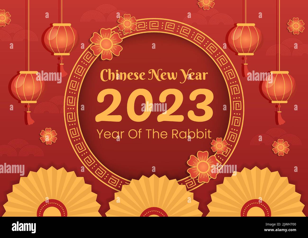 Chinese Lunar New Year 2023 Day of the Rabbit Zodiac Sign Template Hand ...