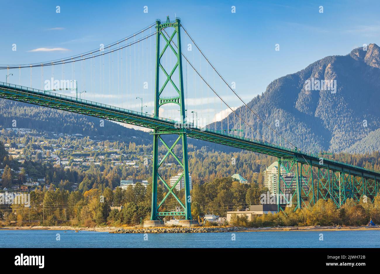 Lions Gate Bridge in summer day, Vancouver, BC, Canada. View of Lions ...