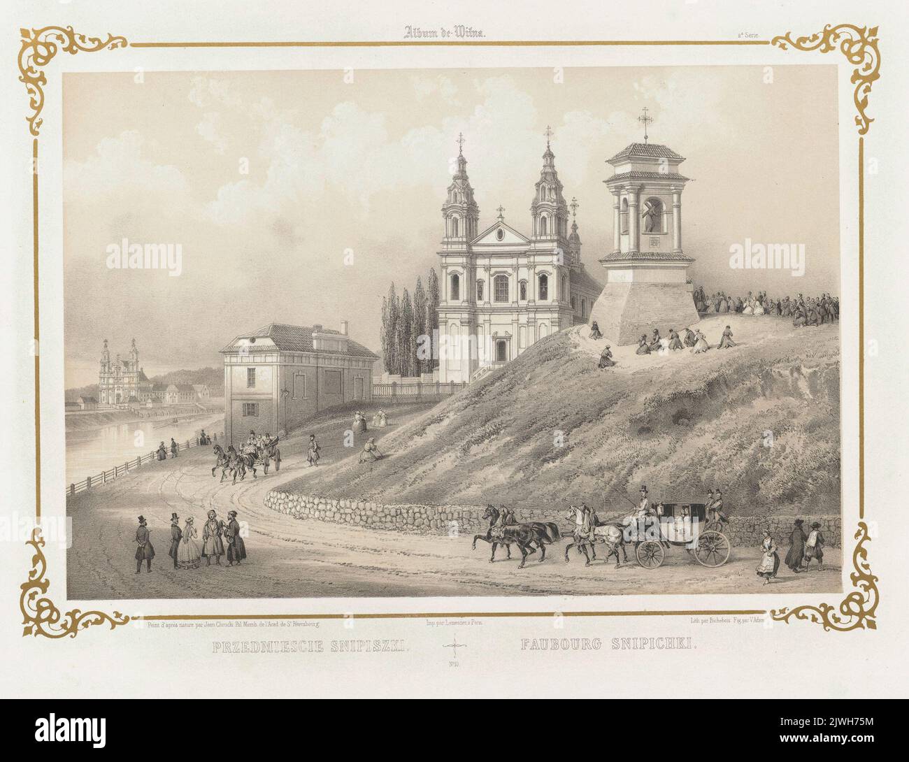 Šnipiškes suburbs, with a view of the Figure of the Redeemer. Lemercier ...