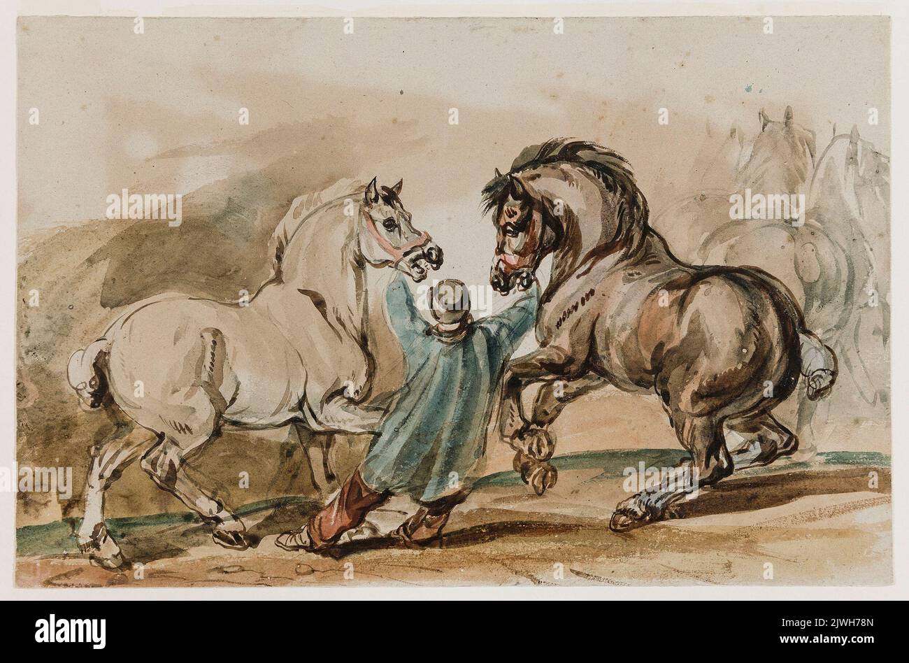 Hostler restraining percherons. Michałowski, Piotr (1800-1855), painter ...