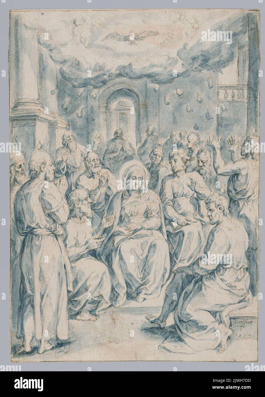 The Pentecost. Broeck, Chrispijn van den (1523-1589/1591), draughtsman ...