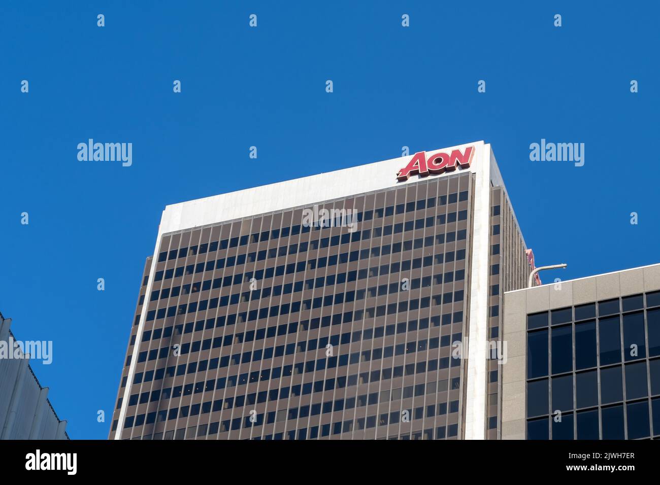 Los Angeles, CA, USA - July 5, 2022: Aon Risk Solutions office in Aon Center, Los Angeles, CA ...