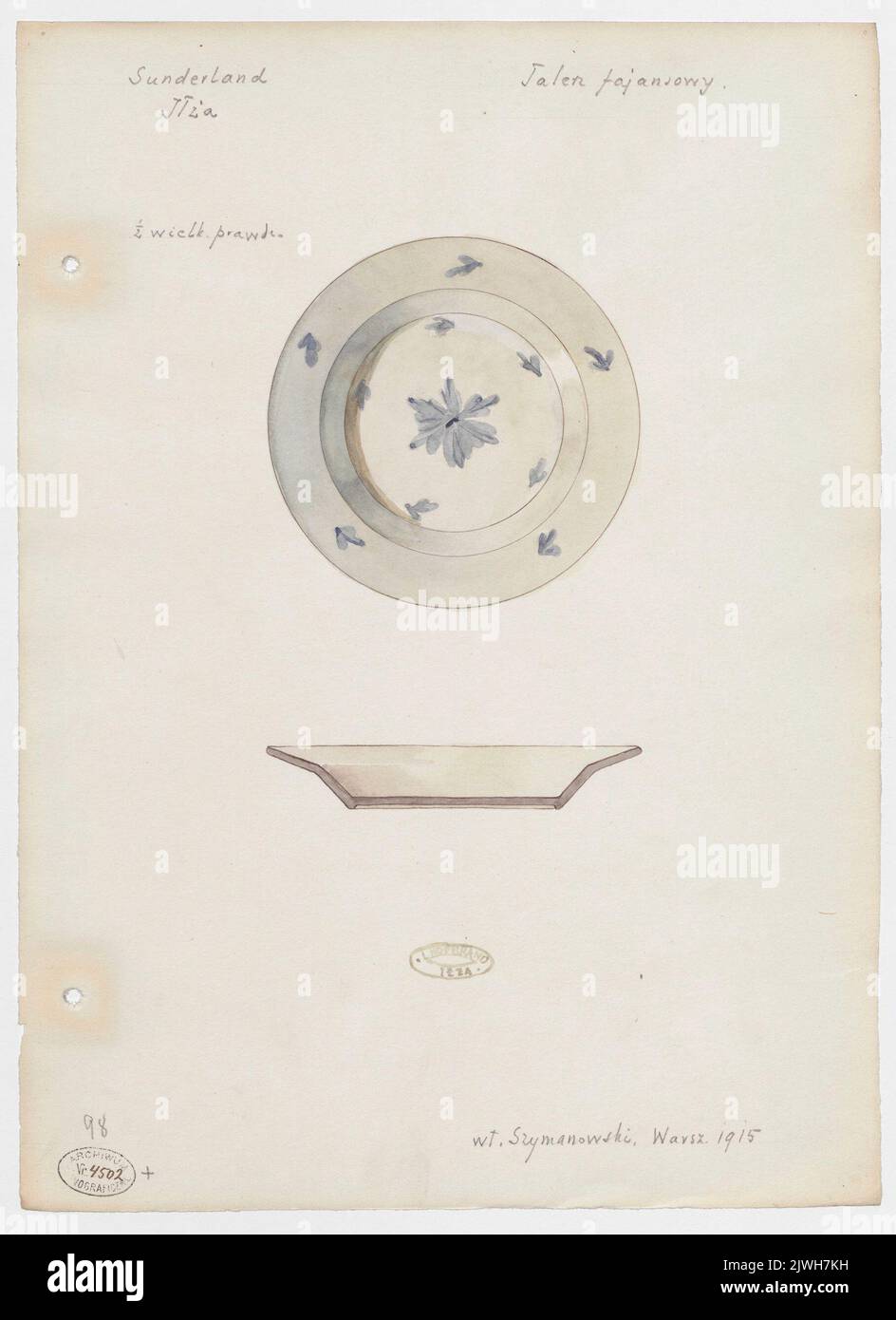 Faience plate with blue flowers on white background, product of the ...