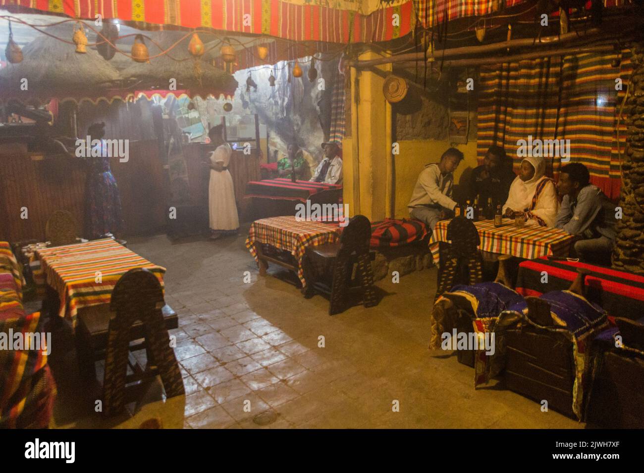 LALIBELA, ETHIOPIA - MARCH 30, 2019: Interior of a Tej bet (house for ...