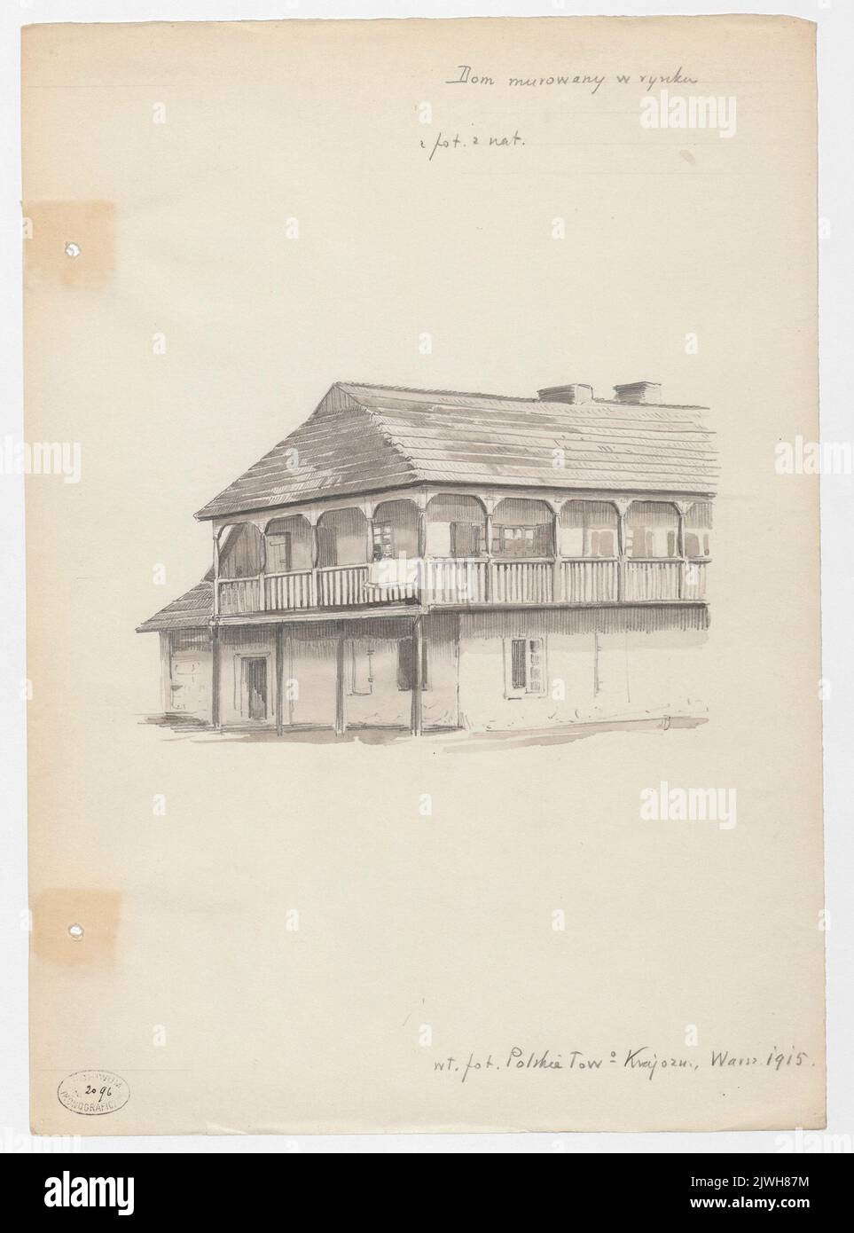Market square house, with wooden balcony on the upper floor – side view ...