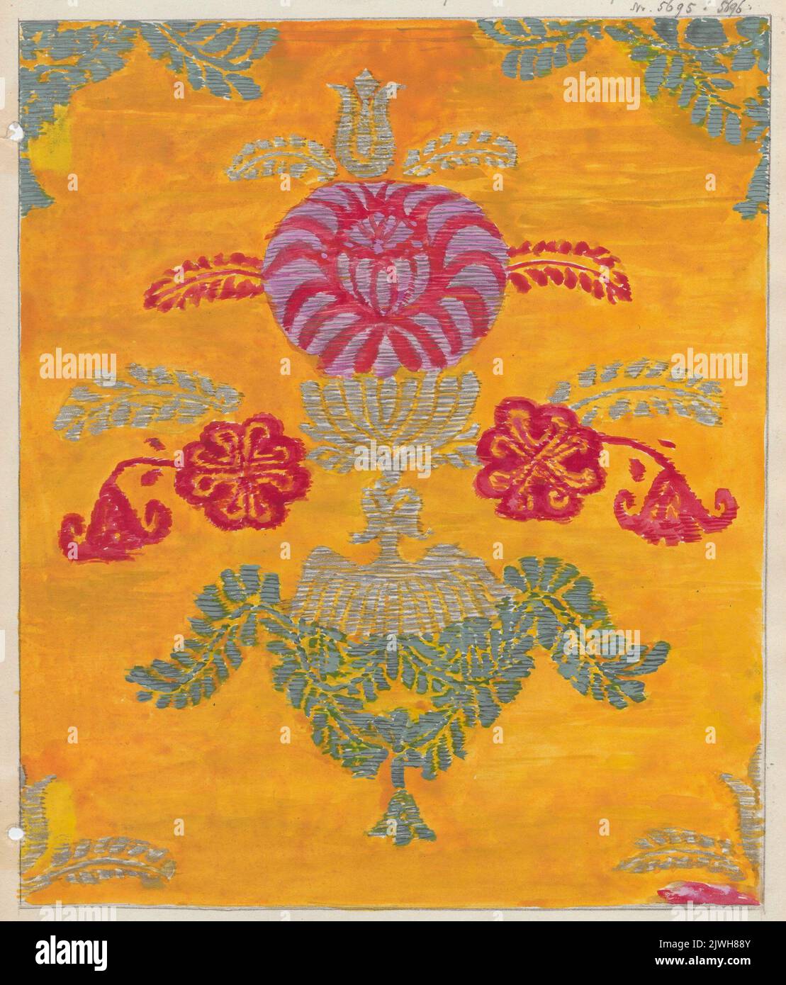 Cotton fabric, stitched with silver and gold – fragment of lady folk ...