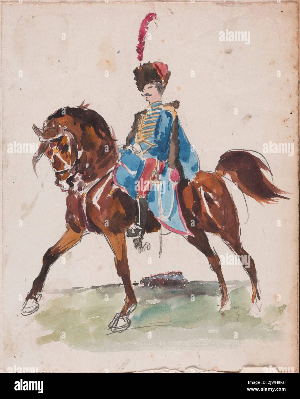 Hussar on horseback. Witkiewicz, Stanisław (1851-1915), draughtsman ...