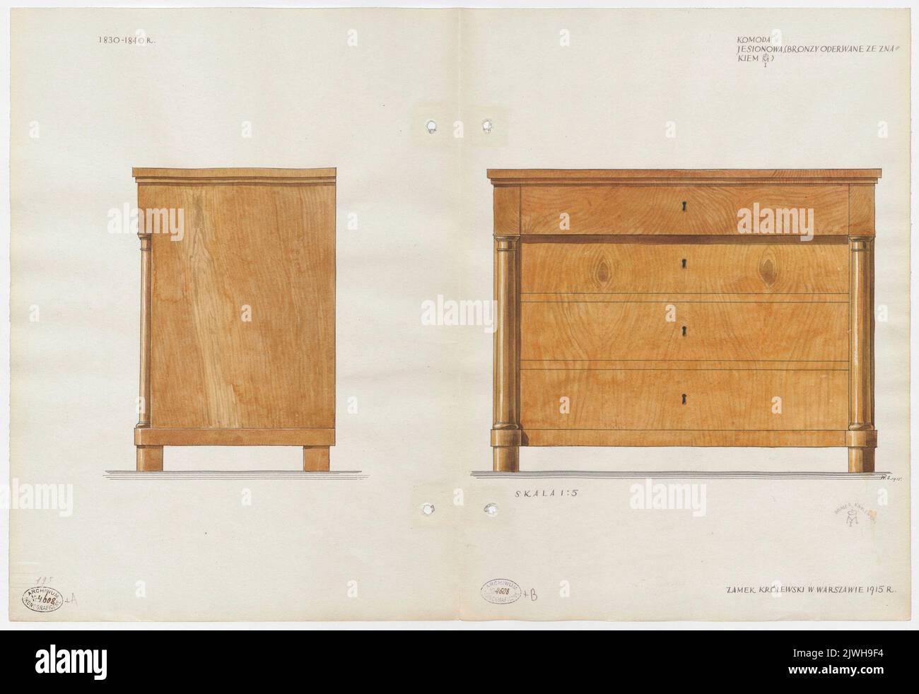Warsaw. Ash chest of drawers from the equipment of the Royal Castle ...