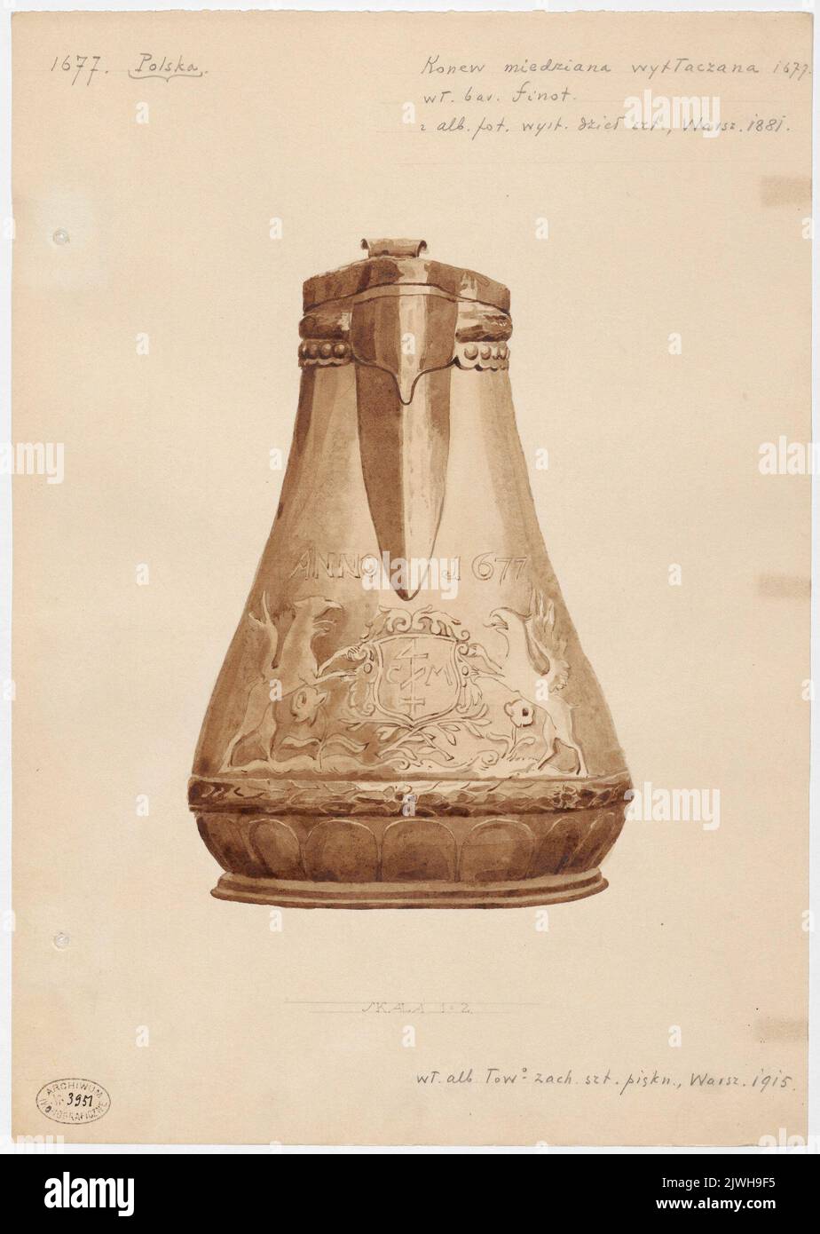 Copper embossed watering can from 1677, according to photograph from ...