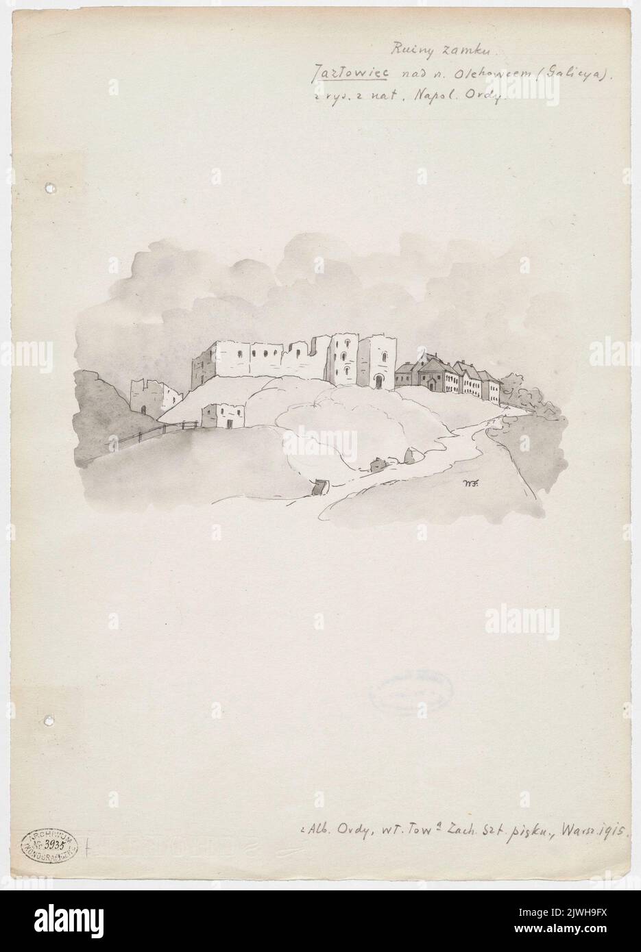 Jazłowiec. Castle ruins – general view, according to Napoleon Orda from ...