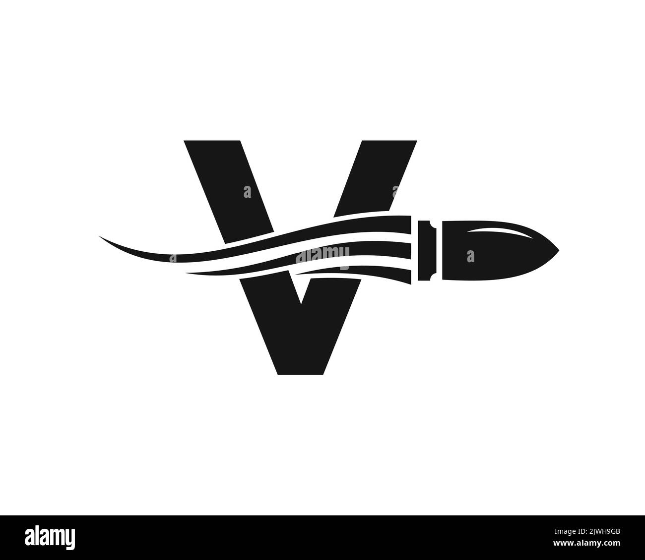 Initial Letter V Shooting Bullet Logo With Concept Weapon For Safety ...