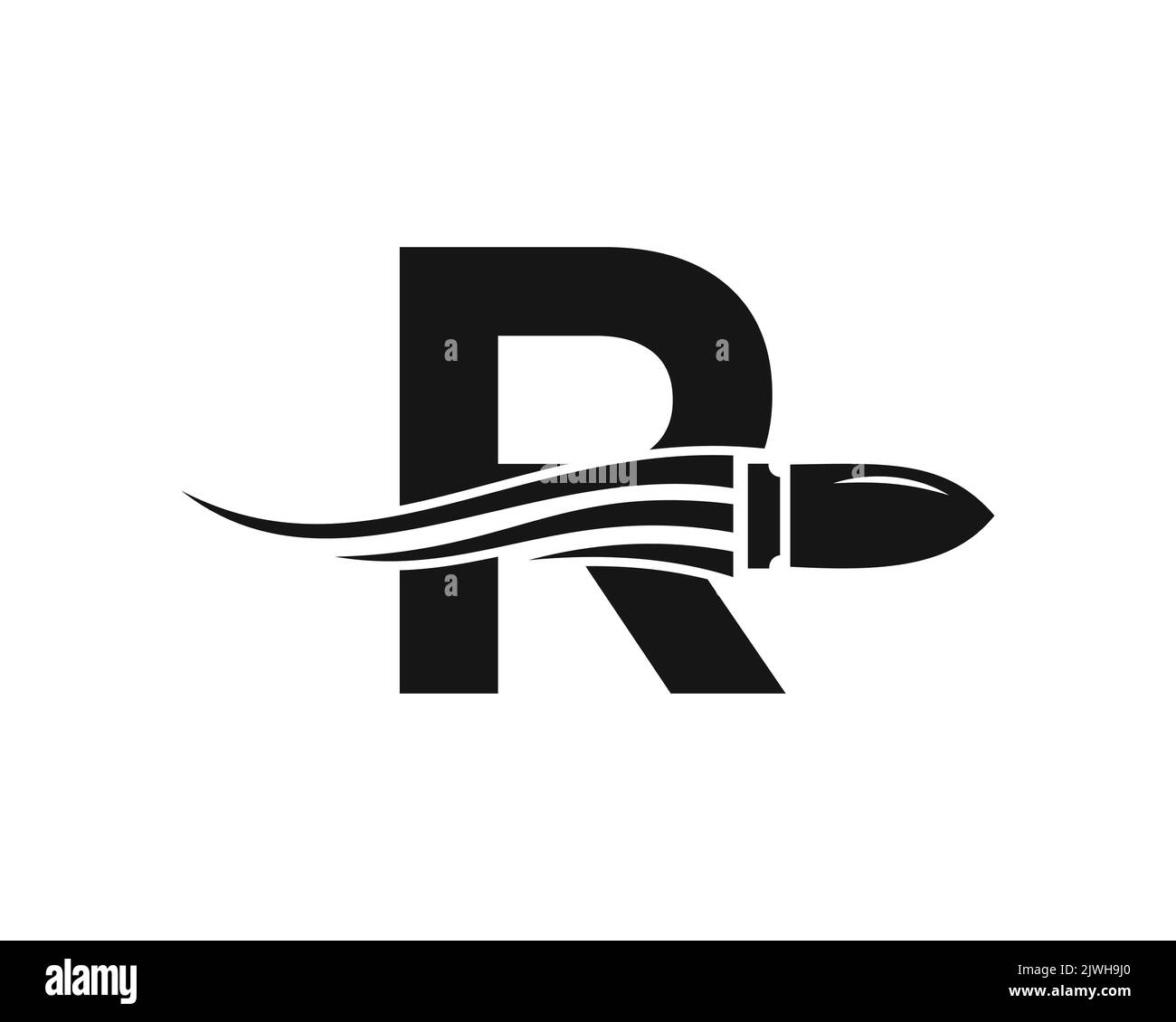 Initial Letter R Shooting Bullet Logo With Concept Weapon For Safety ...