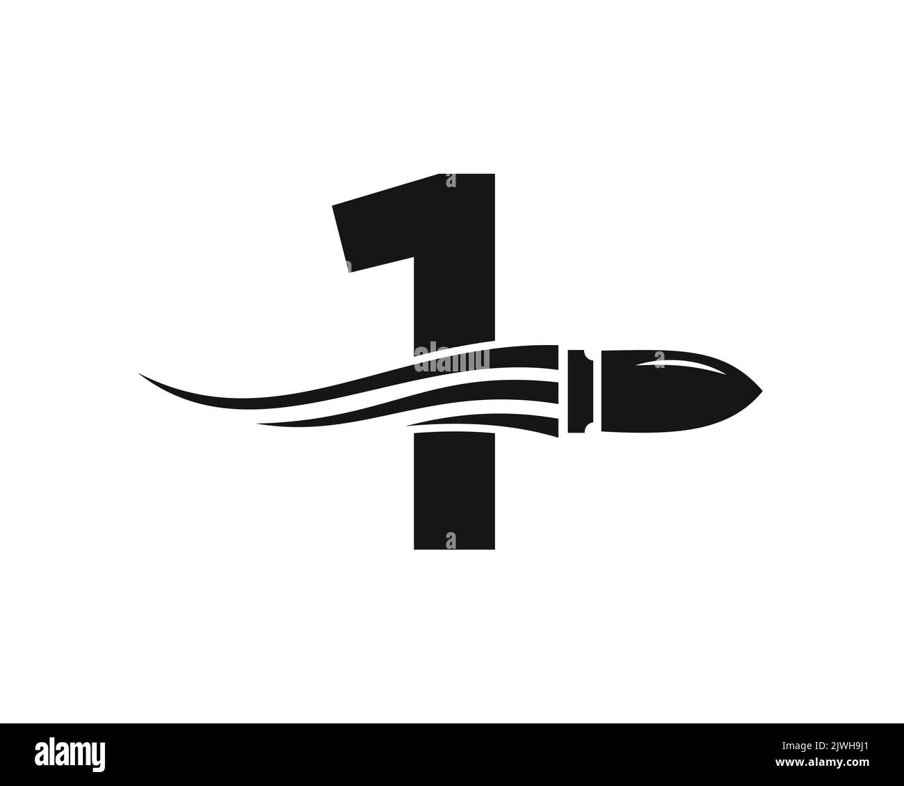 Initial Letter 1 Shooting Bullet Logo With Concept Weapon For Safety ...