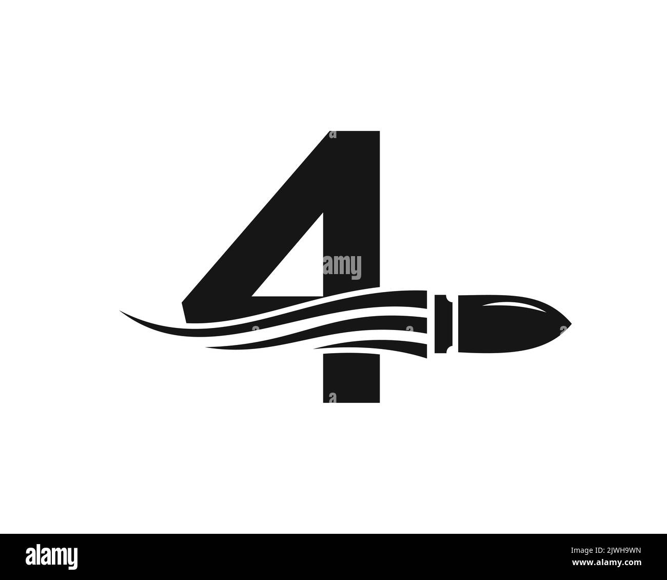 Initial Letter 4 Shooting Bullet Logo With Concept Weapon For Safety ...