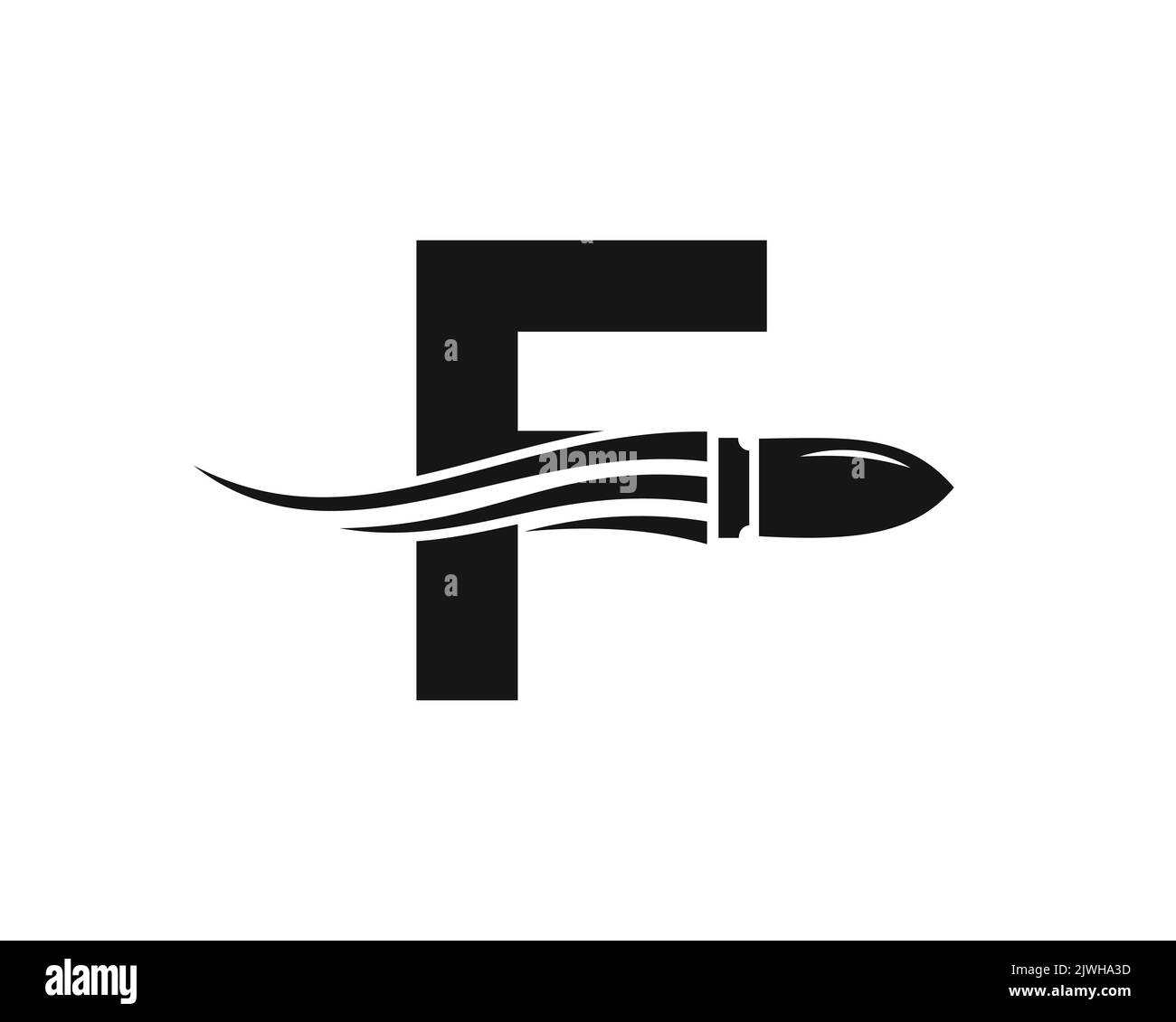 Initial Letter F Shooting Bullet Logo With Concept Weapon For Safety ...