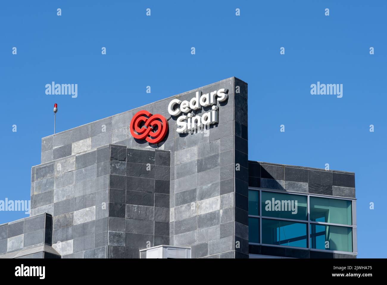 Close up of Cedars Sinai logo on the building in Los Angeles ...